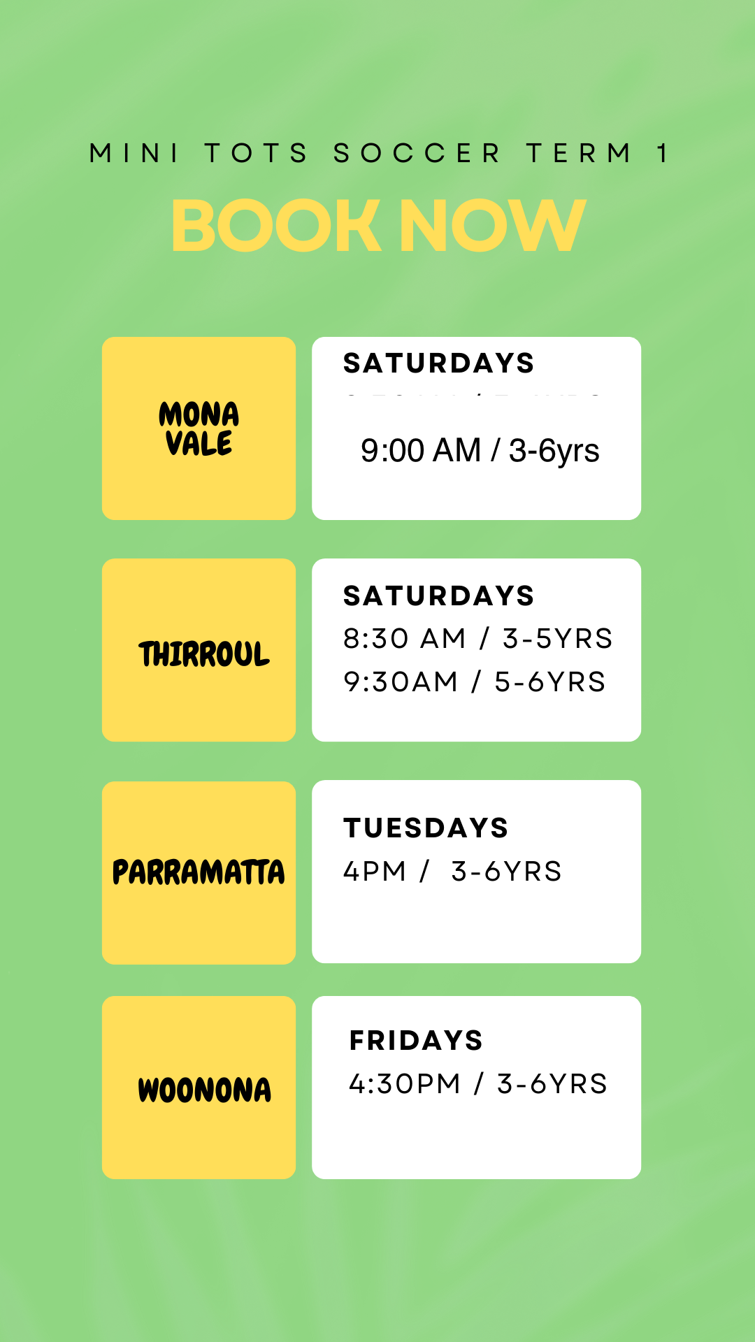 Locations + Bookings - Mini Tots Soccer
